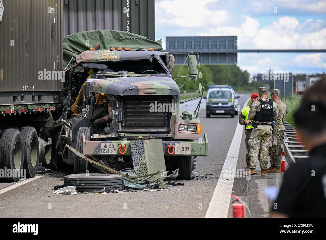 Feuchtwangen, Germany. 17th July, 2024. US military trucks are parked ...