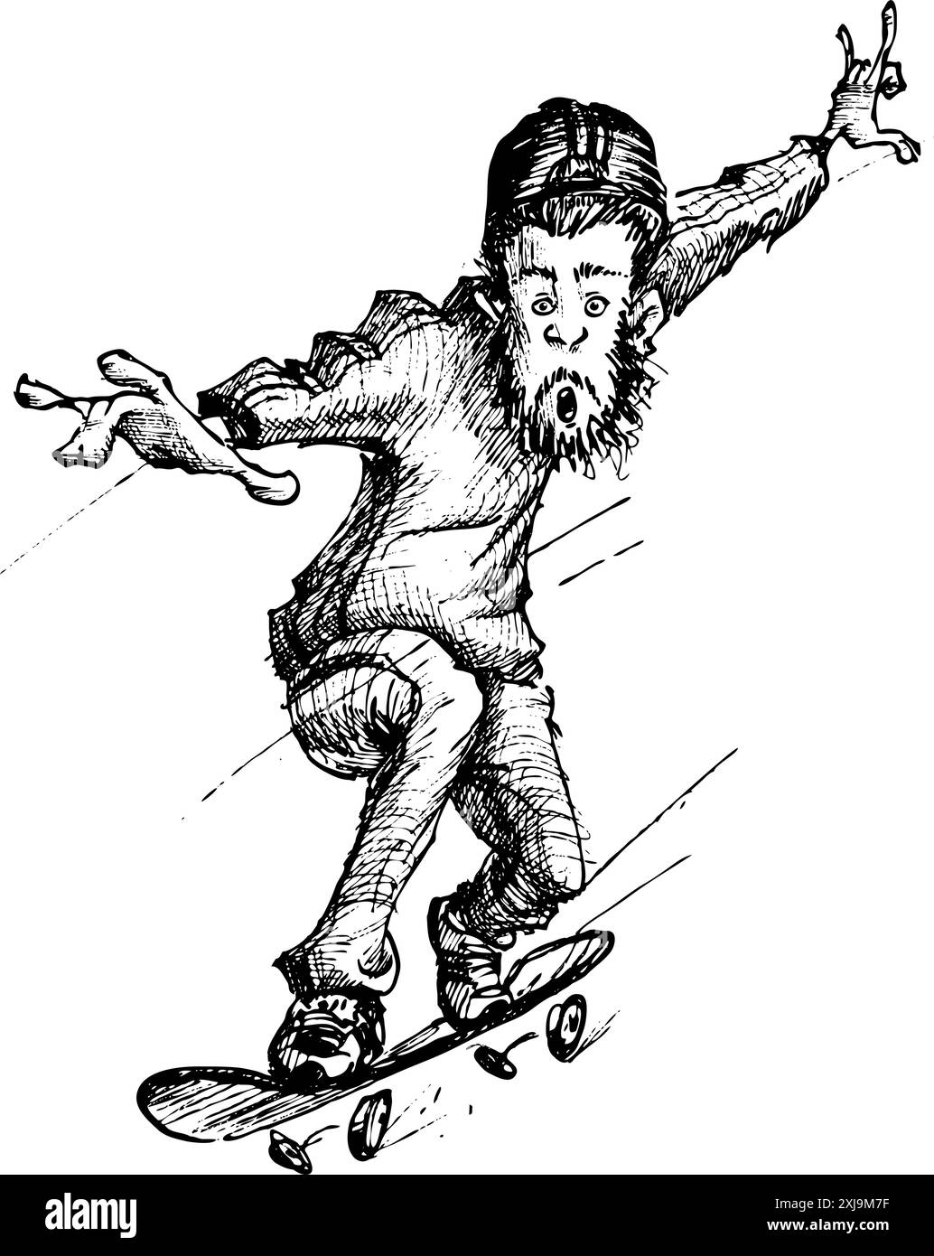Drawing of a young man riding skateboard. Illustration of skater doing ...