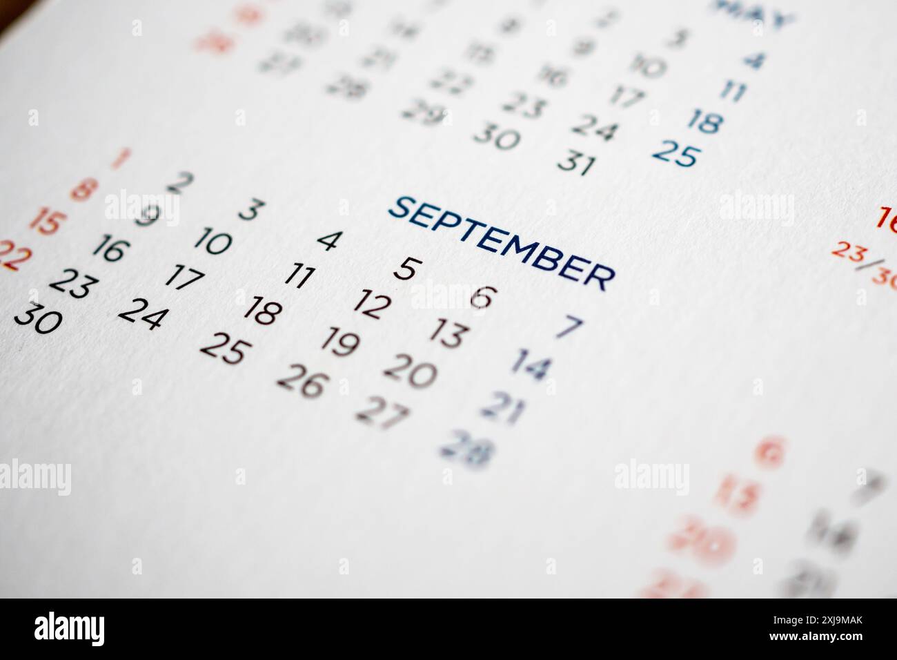 September calendar page with months and dates Stock Photo - Alamy