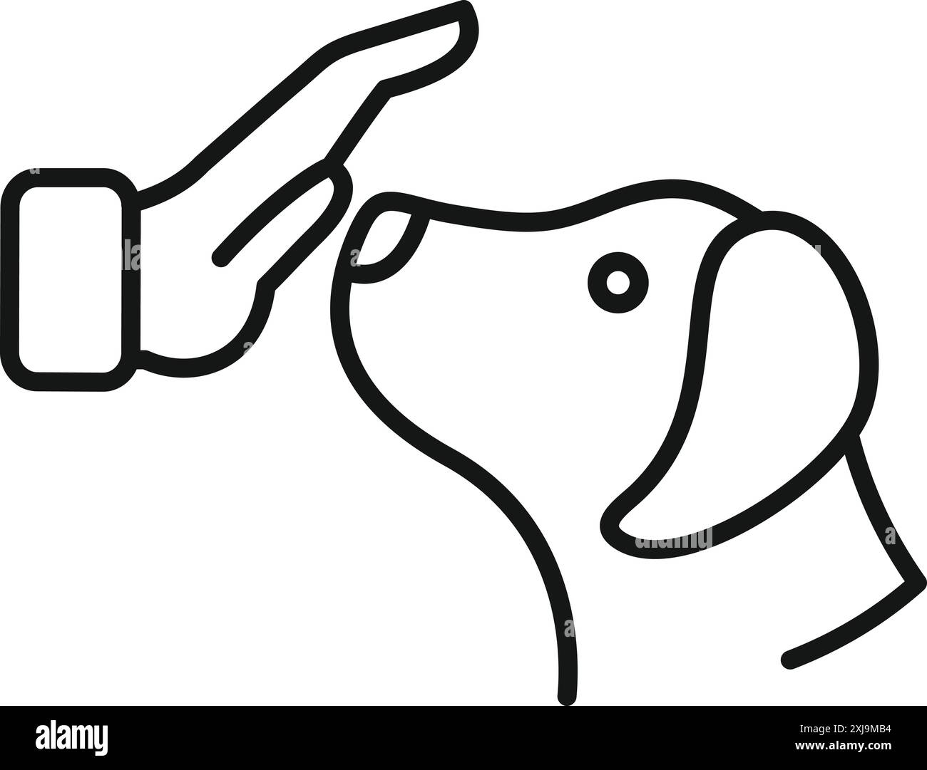 Line drawing of a dog trainer giving a treat to a dog for good behavior ...