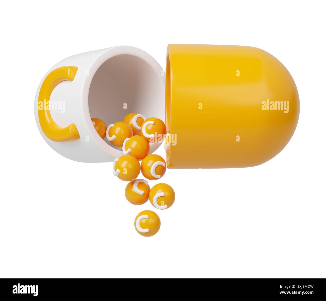 Vitamin C orange in capsule 3d icon. Minerals complex in molecular form ...