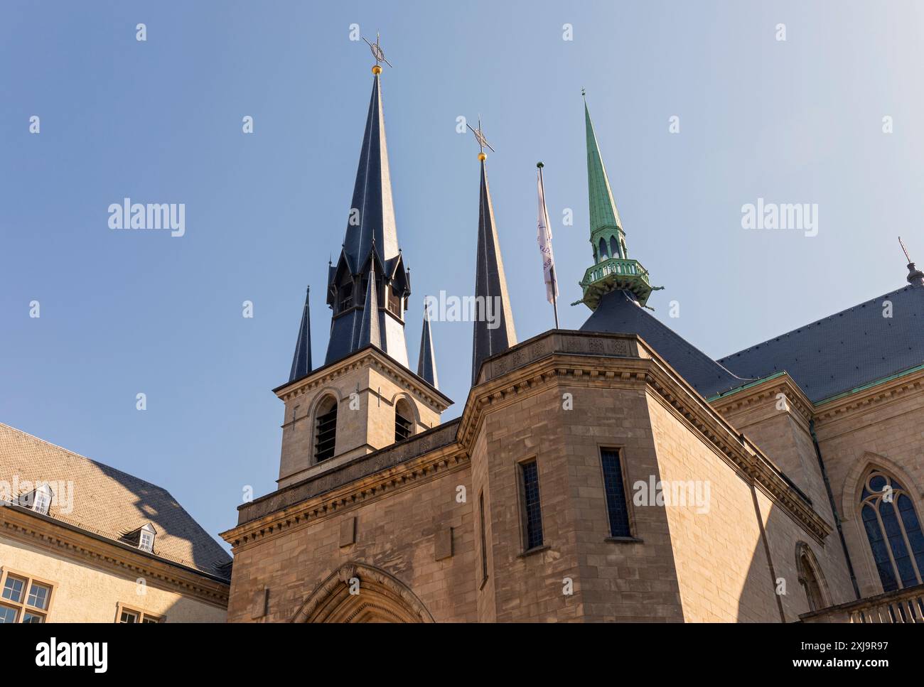 Europe, Luxembourg, Luxembourg City, Notre-Dame Cathedral showing the iconic Three Spires Stock ...