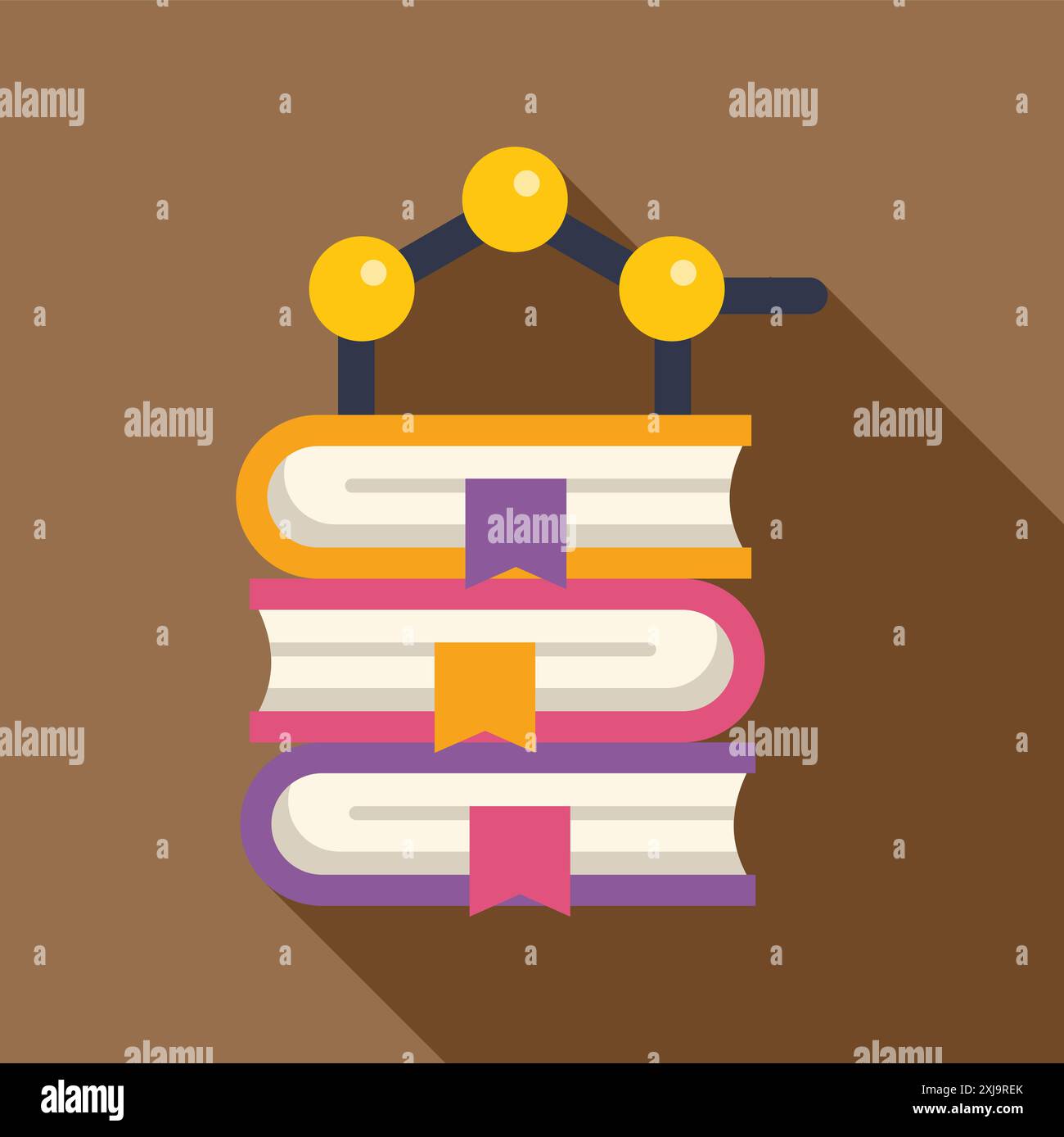 Molecular model is hanging above a stack of books for science class ...