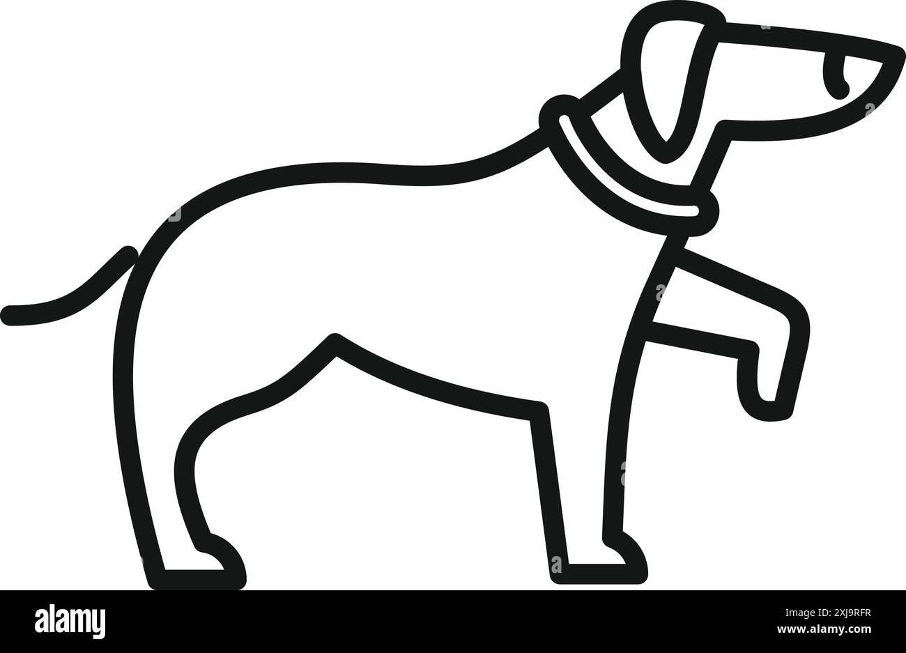 Simple line drawing of a dog standing on its back legs, isolated on ...