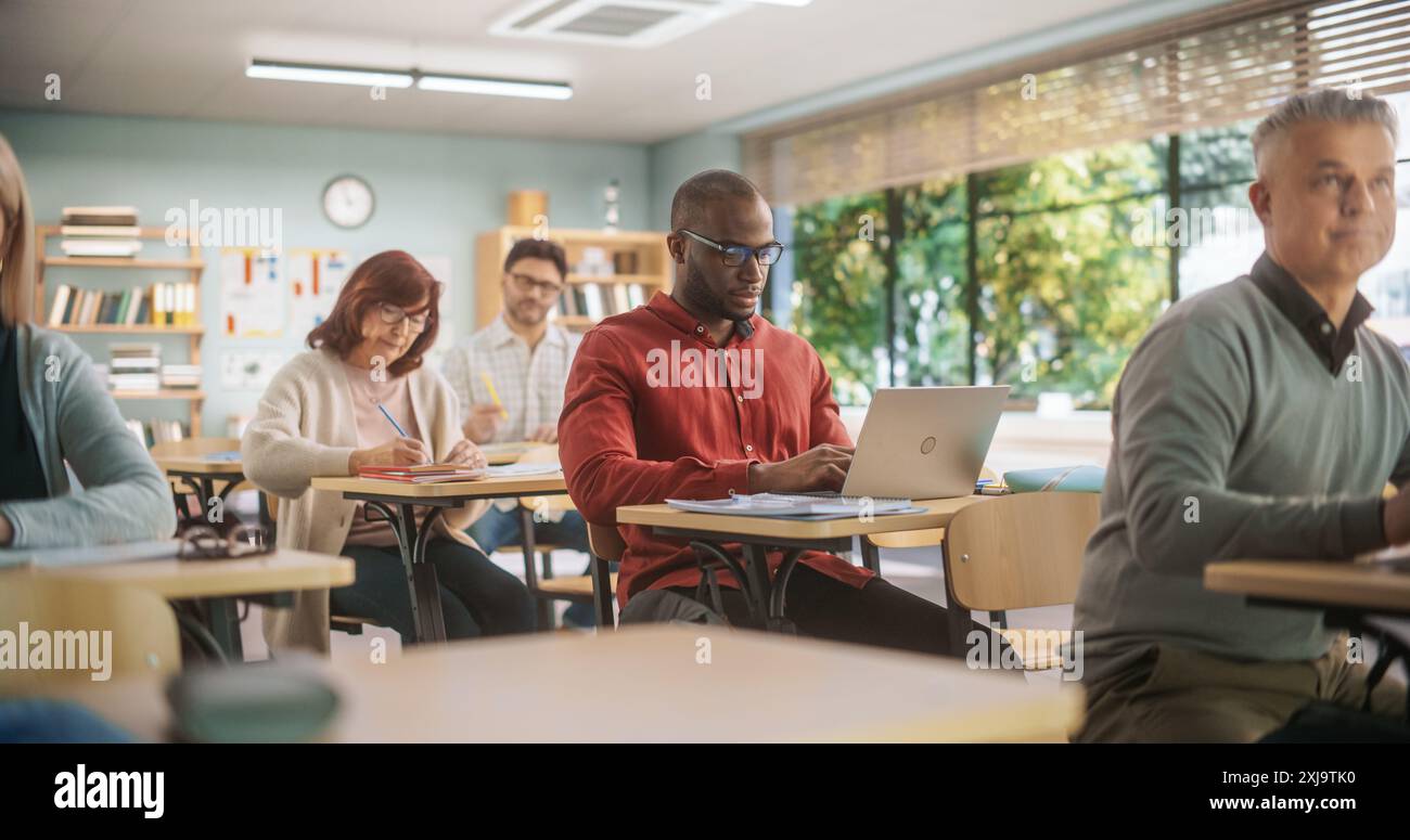 Adult Education Center: Diverse Mature Students Learning in Classroom ...