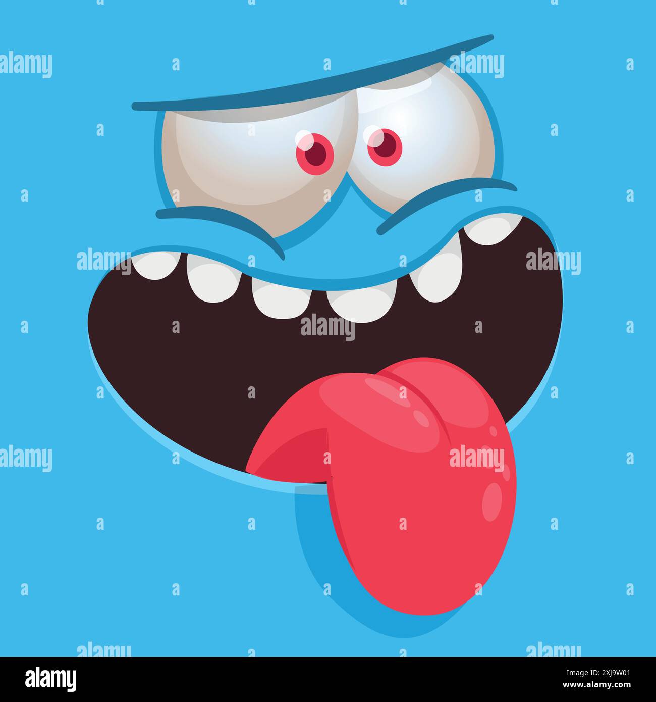Funny cartoon monster character face expression showing long tongue ...