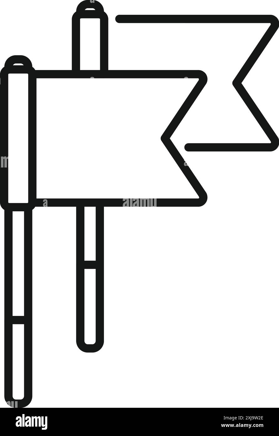 Blank flag waving on wooden pole icon in outline style for any design ...