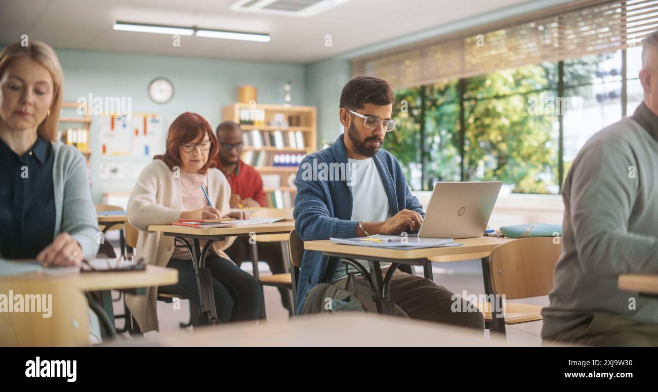 Group of International Mature Students Studying in Classroom. Modern ...