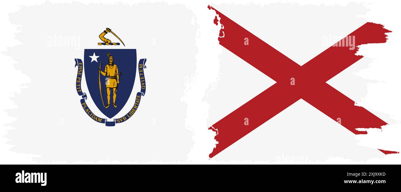 Alabama and Massachusetts states grunge brush flags connection, vector ...