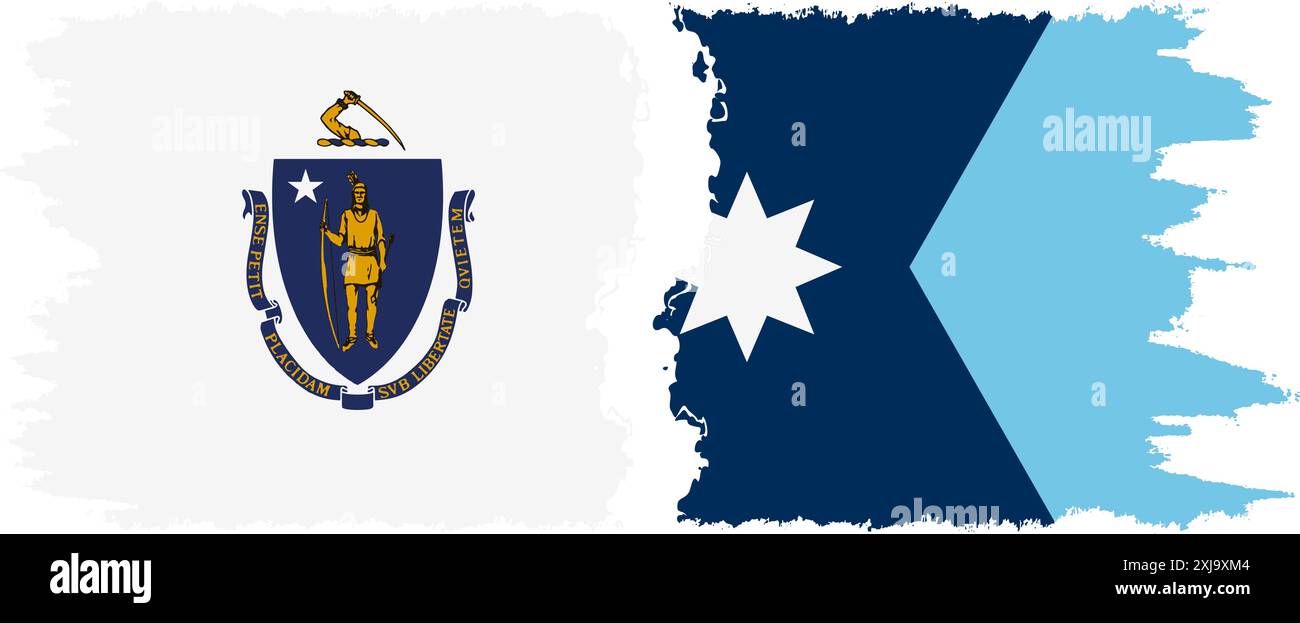 Minnesota 2024 and Massachusetts states grunge brush flags connection ...