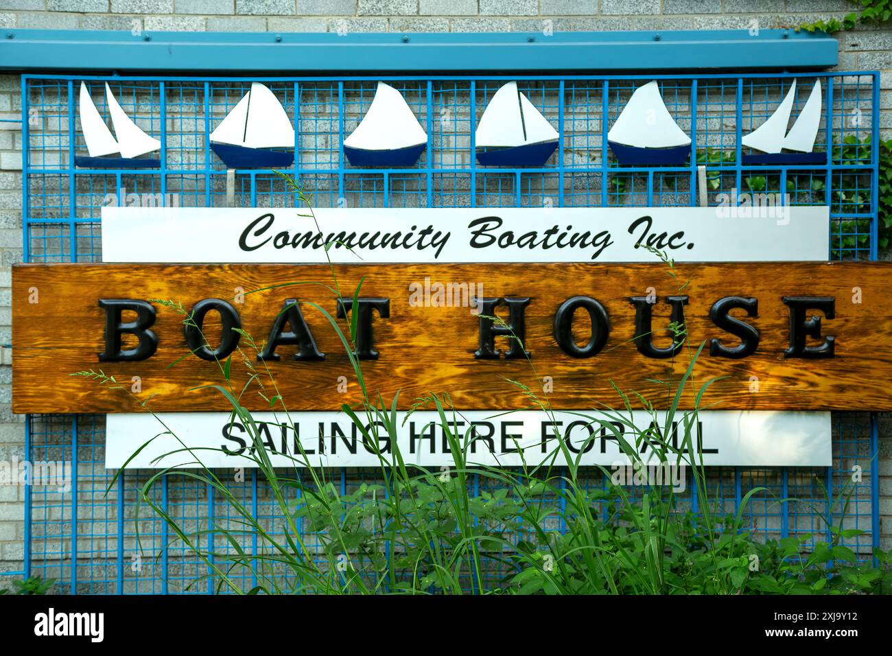 Community boat house sign, Boston, Massachusetts USA Stock Photo - Alamy