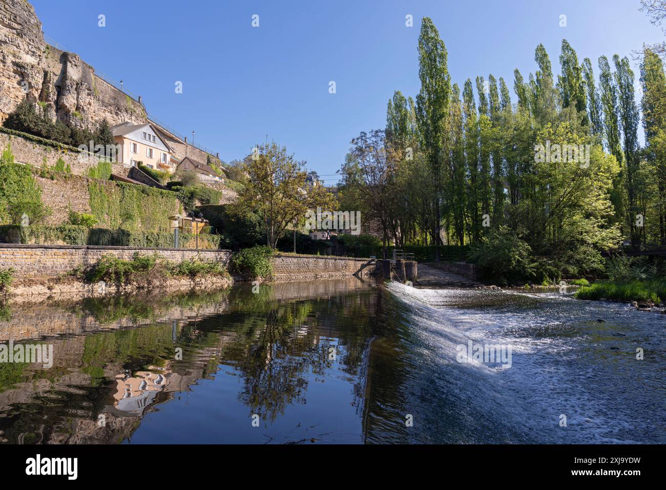 Europe, Luxembourg, Luxembourg City, A Weir on the Alzette River below ...
