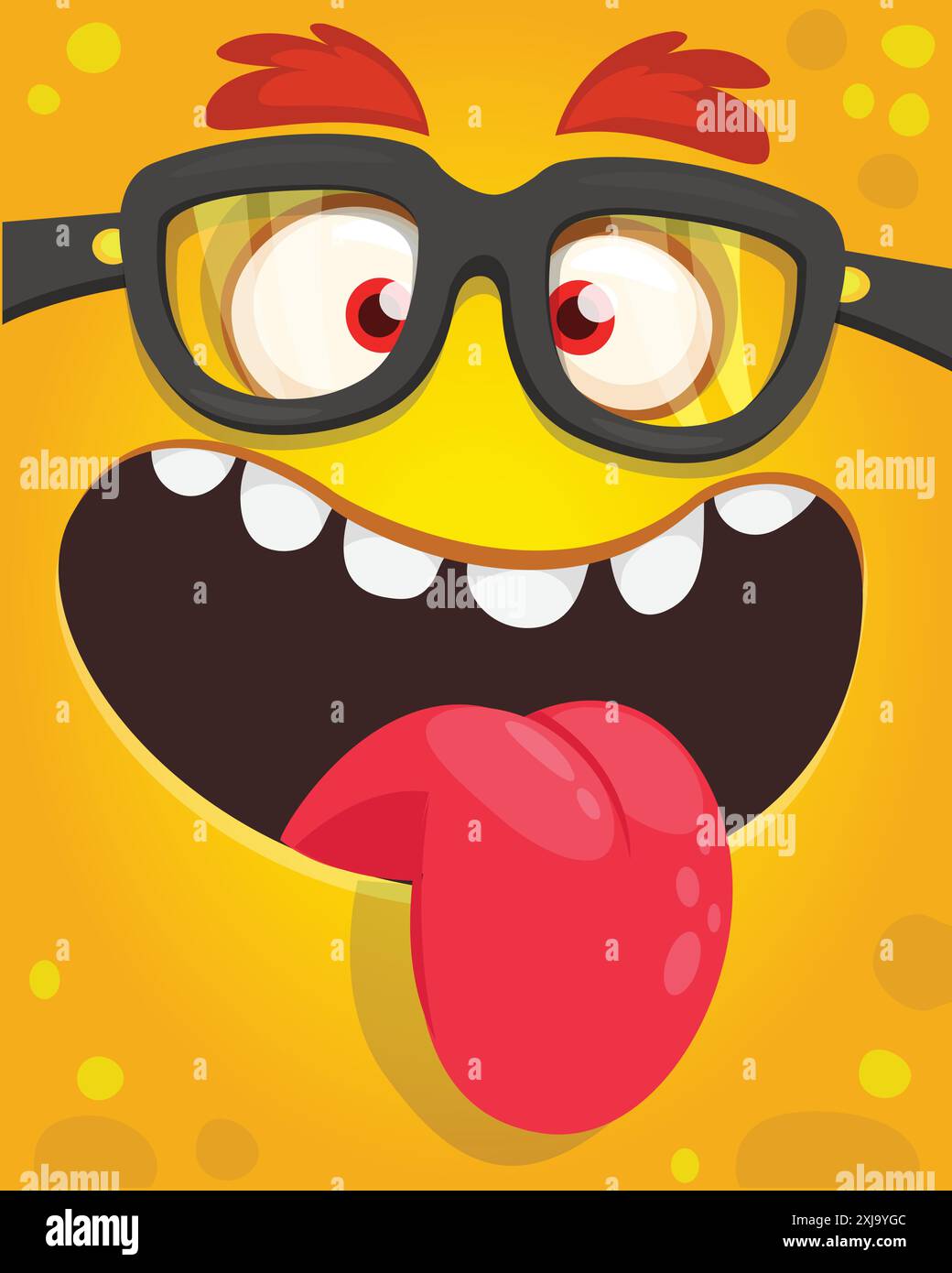 Funny cartoon monster character face expression showing long tongue ...