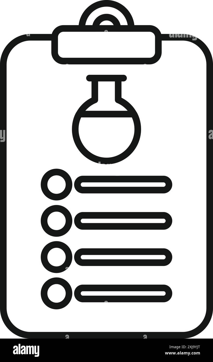 Line art icon of a clipboard with a checklist and flask icon ...