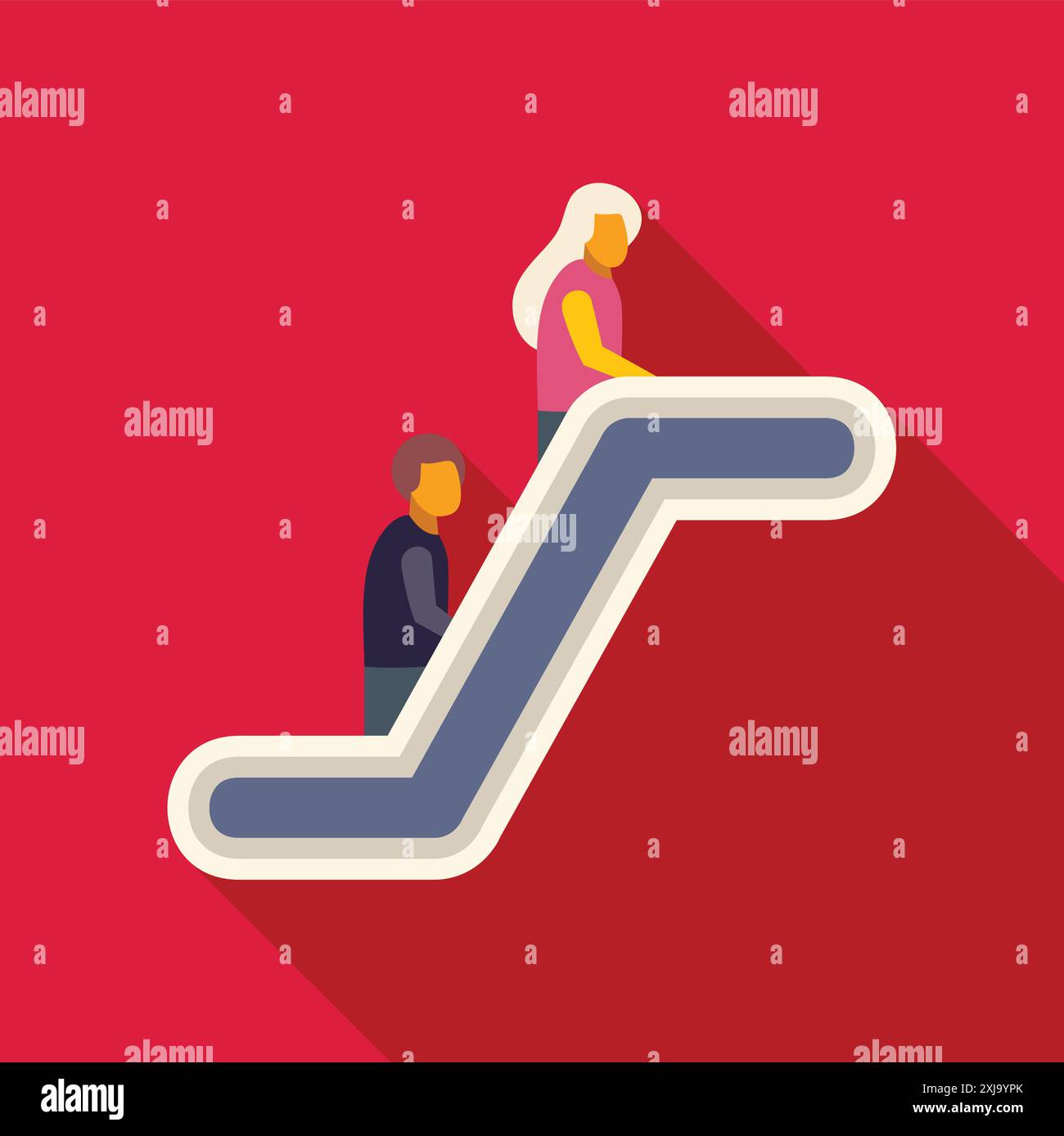 People using escalator stairs going up in a stylized illustration Stock ...