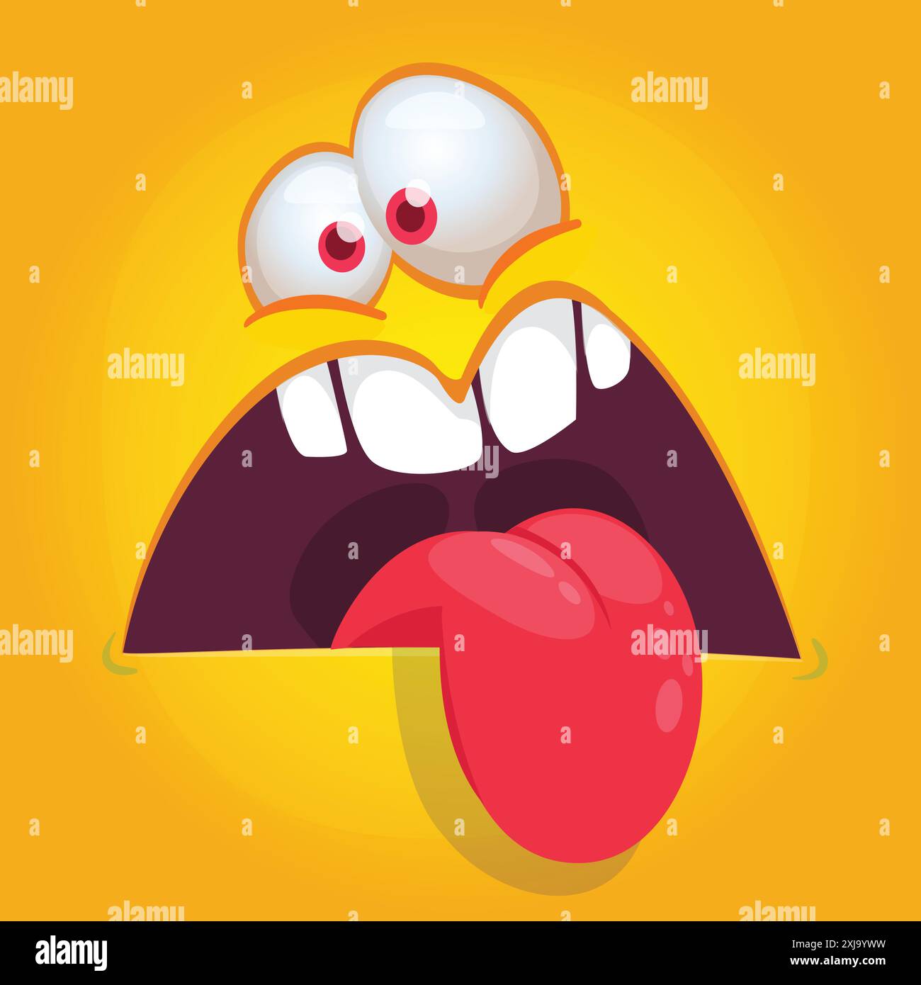Funny cartoon monster character face expression showing long tongue ...