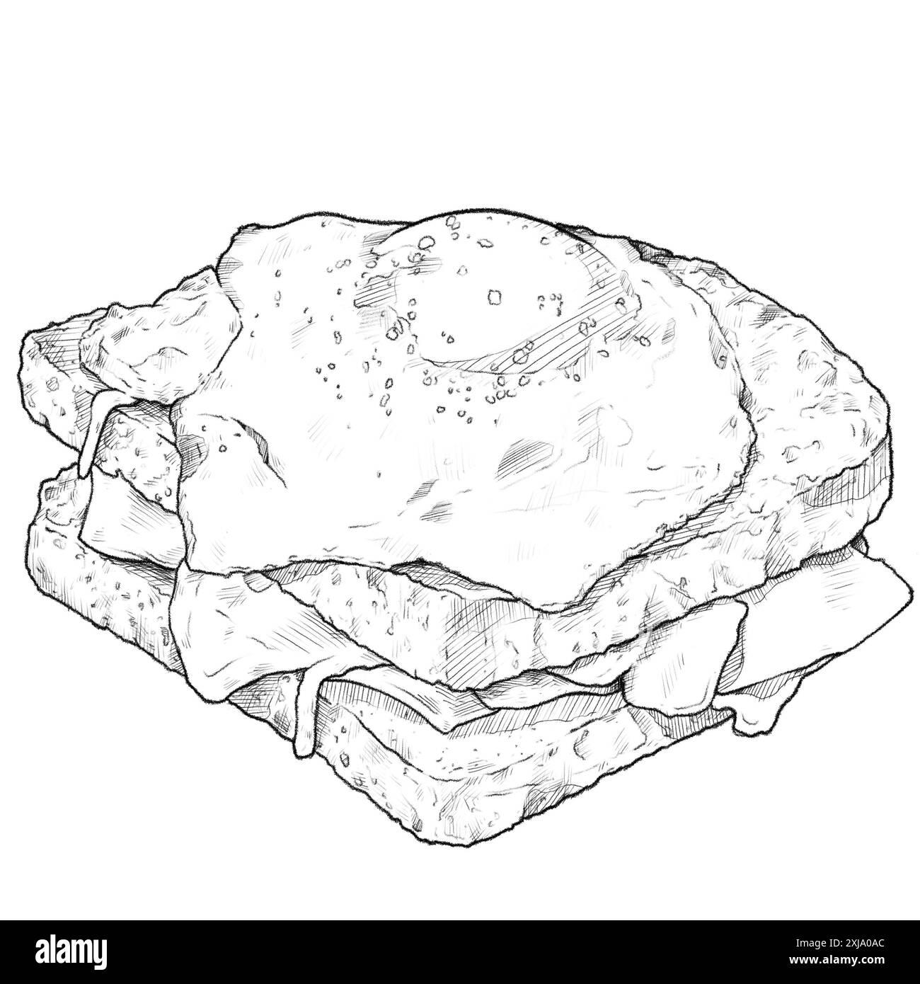 Hand drawn illustration of croque-monsieur with en egg Stock Photo - Alamy
