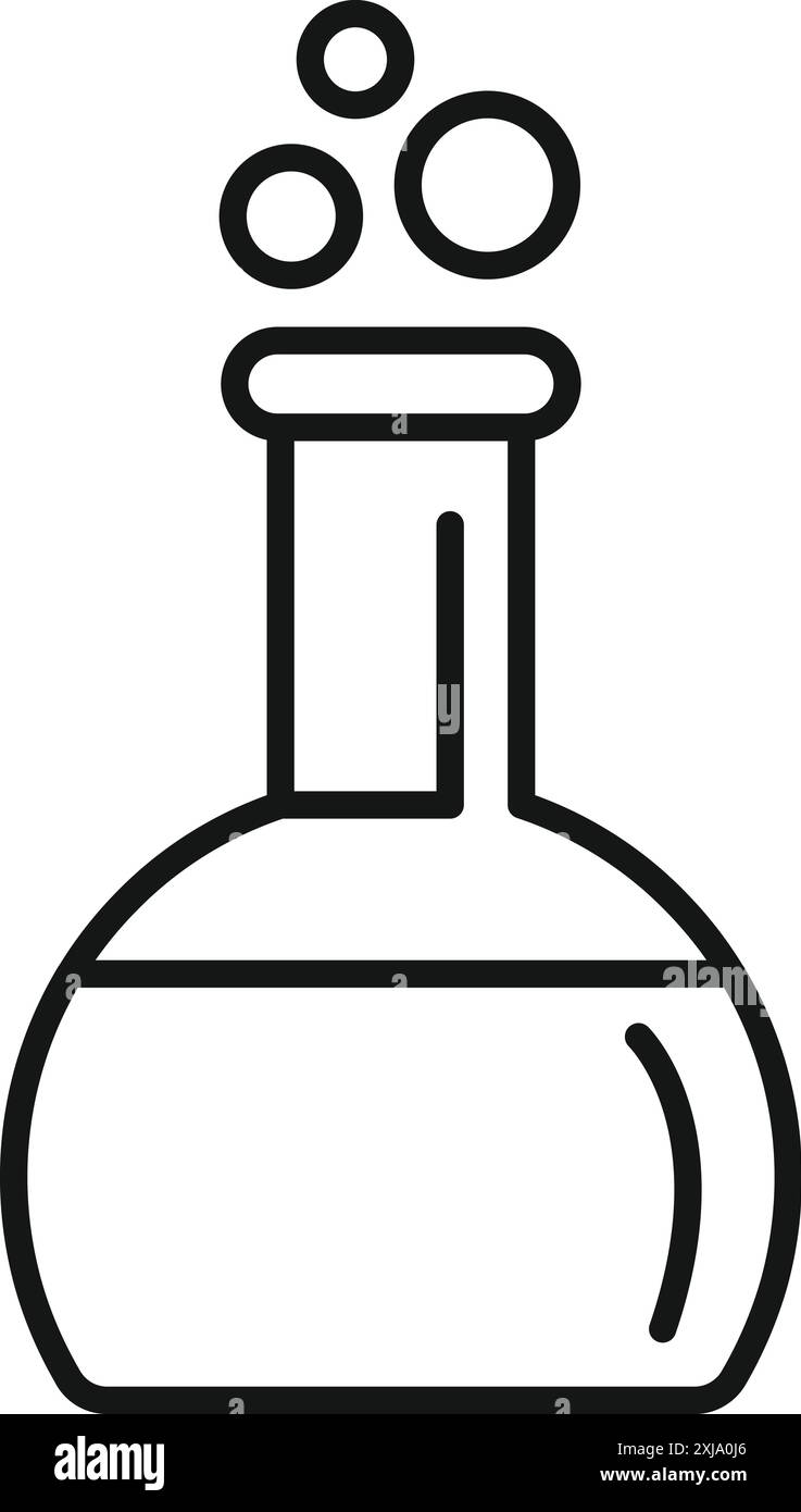 Line drawing of a chemical flask with bubbles representing a scientific ...