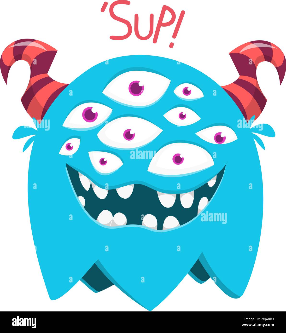 Funny cartoon smiling monster character. Illustration of cute and happy ...