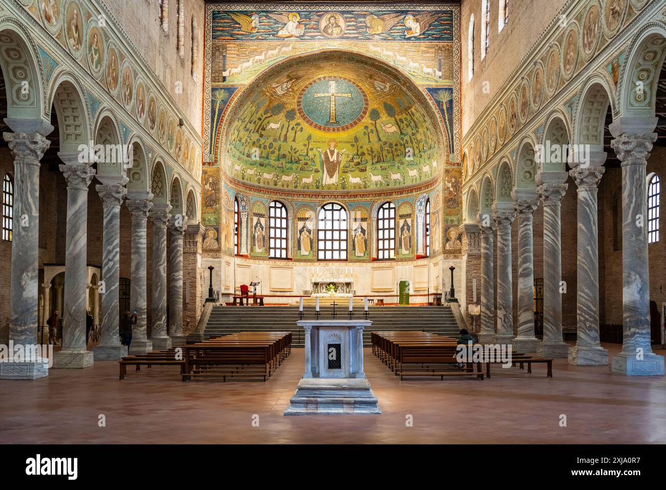 Interior view of christian church nave in Ravenna decorated with ...