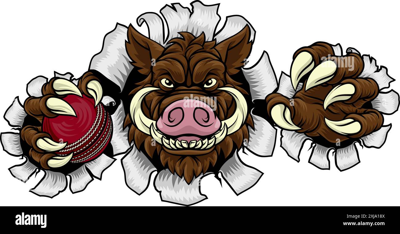 Boar Wild Hog Razorback Warthog Pig Cricket Mascot Stock Vector Image ...