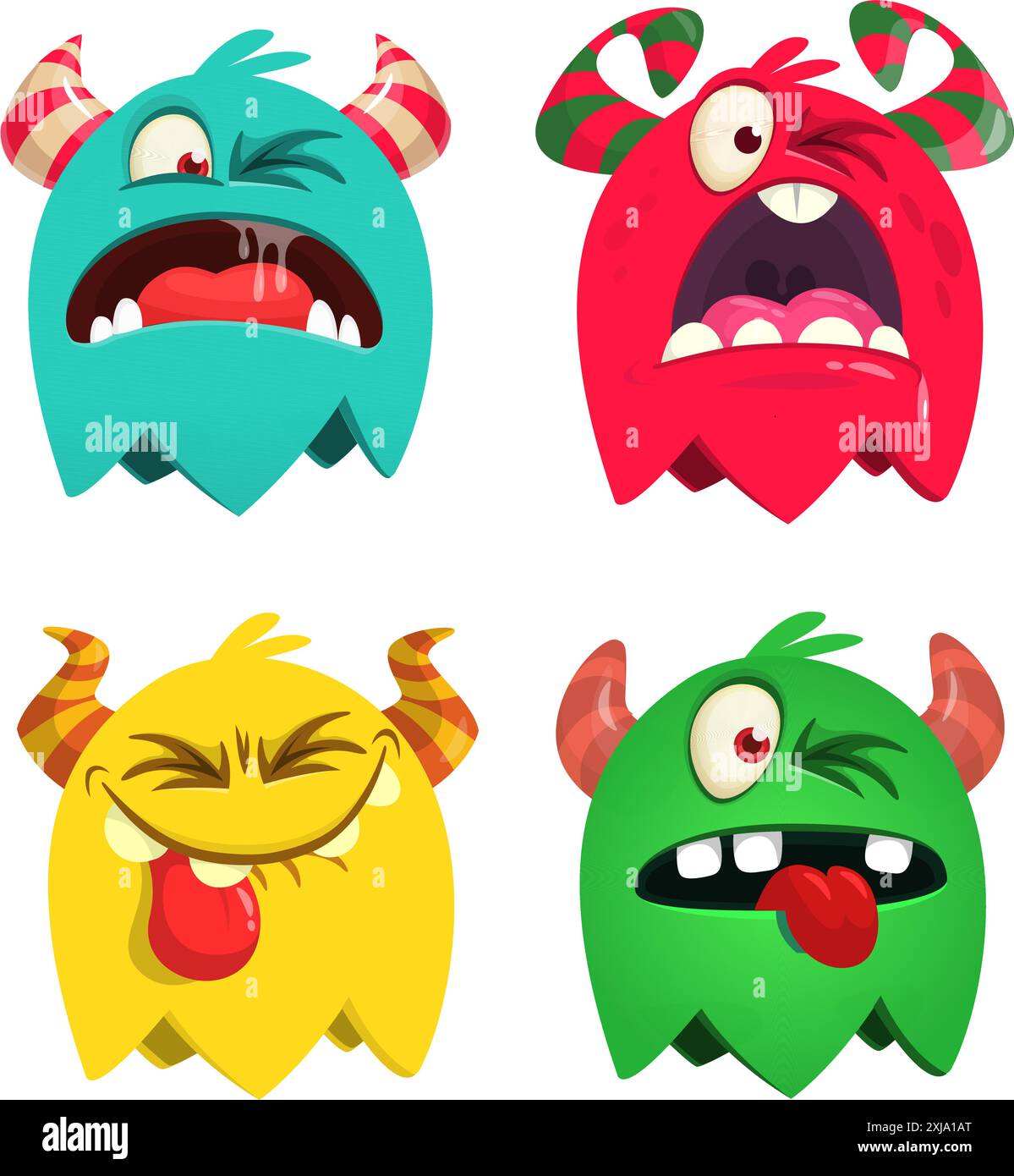 Funny cartoon smiling monsters set. Illustration of cute and happy ...