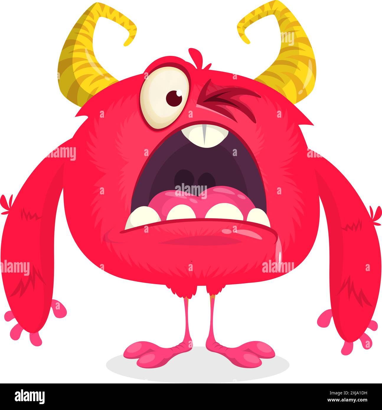 Funny cartoon smiling monster character. Illustration of cute and happy ...