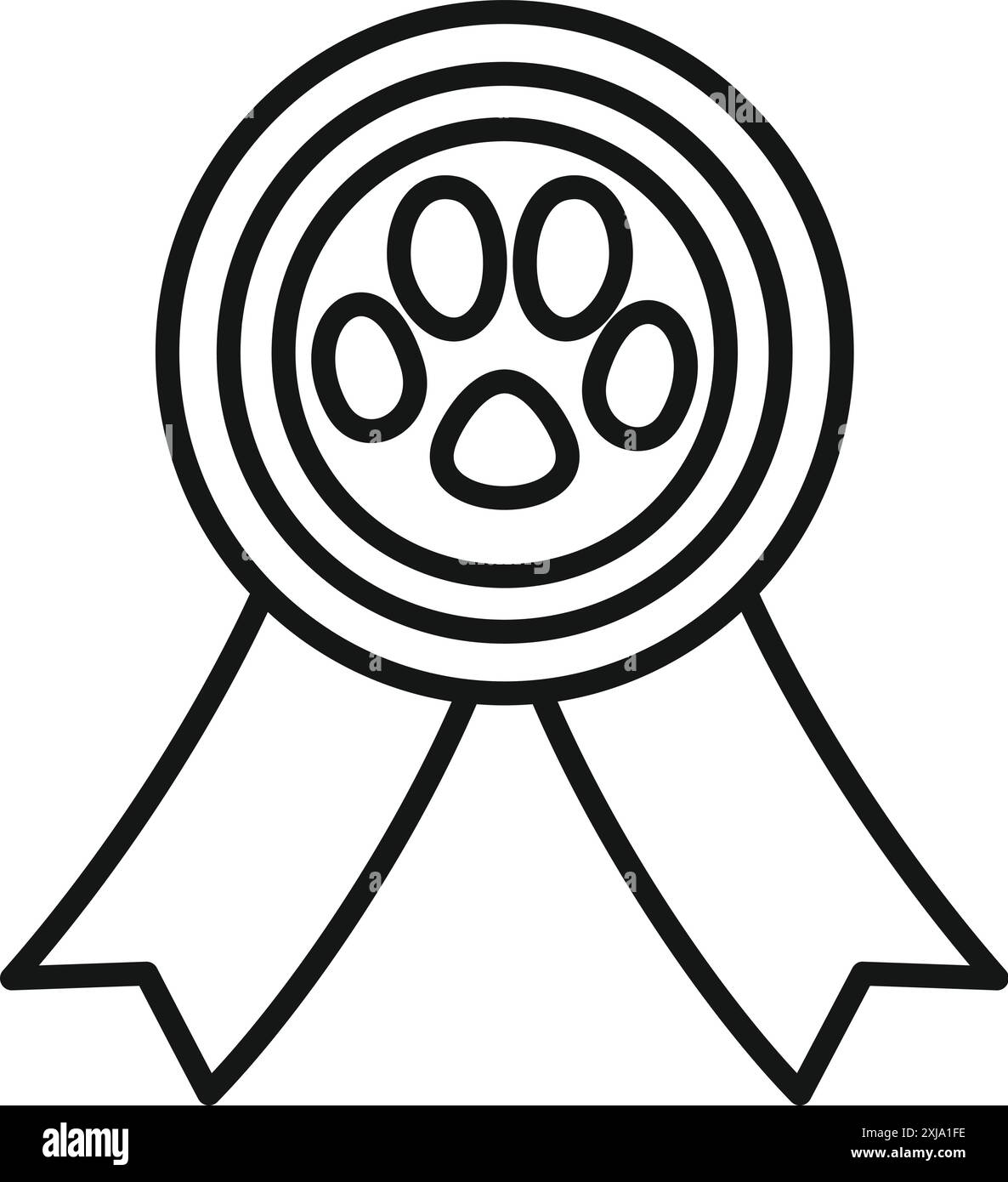 Simple line art illustration of a ribbon with a paw print, symbolizing ...