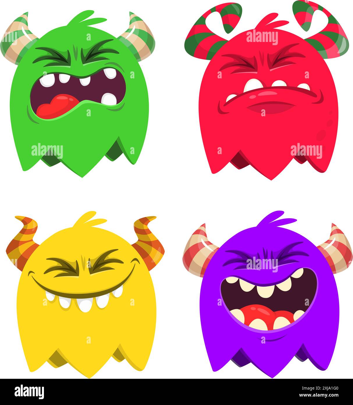 Funny cartoon smiling monsters set. Illustration of cute and happy ...