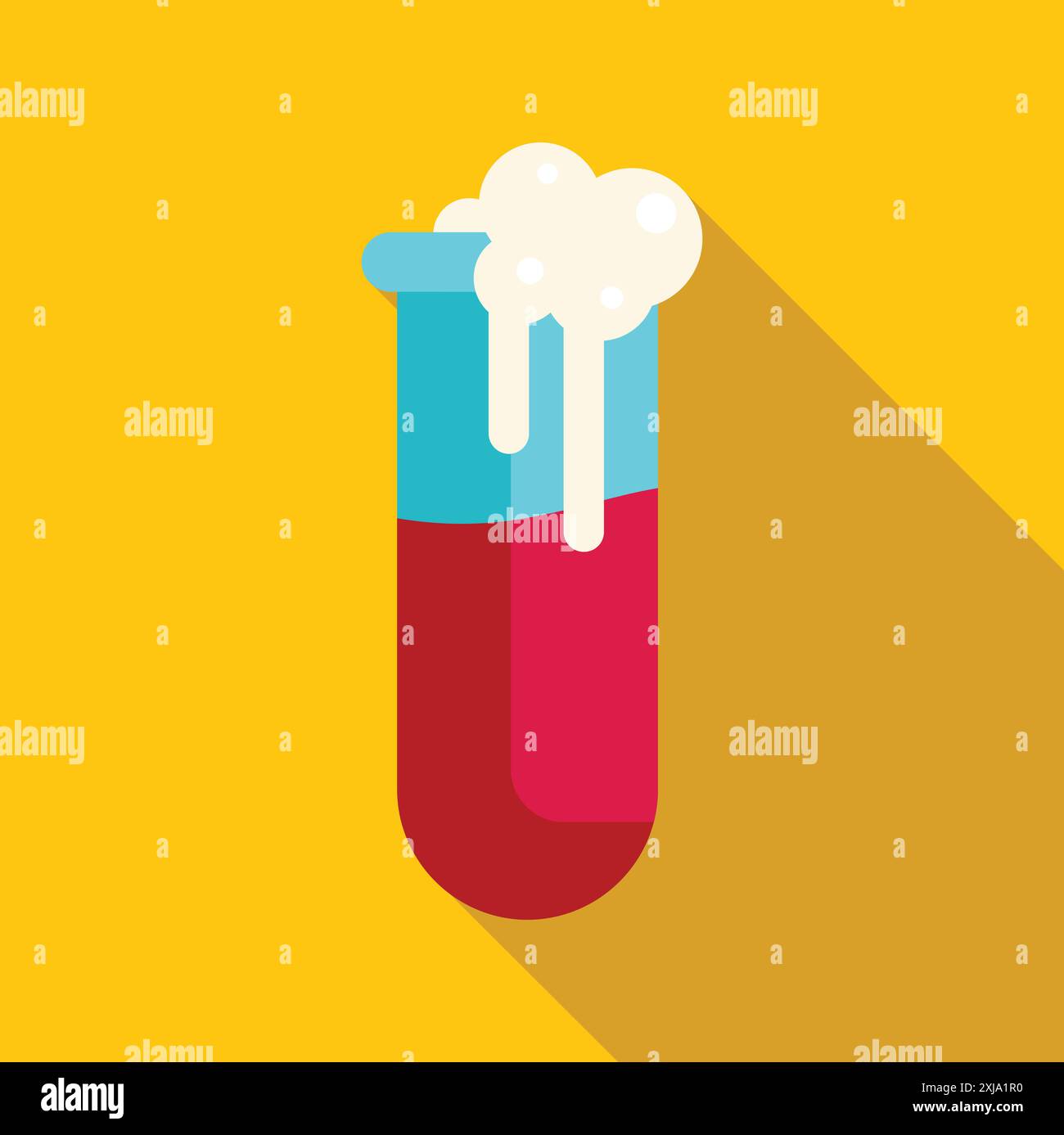 Test tube is bubbling over with a red chemical solution, suggesting a ...