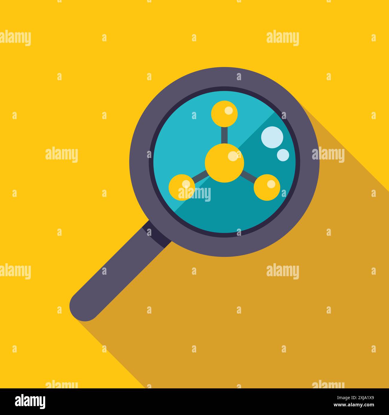 Magnifying glass revealing a molecule structure, symbolizing scientific ...
