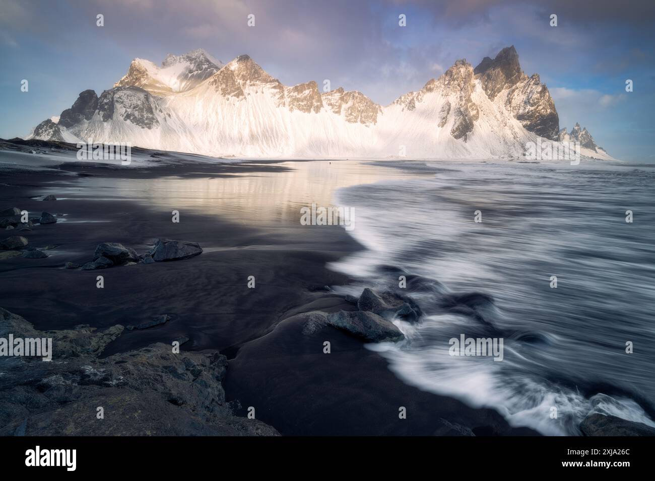 The beach of Stokksnes and Vestrahorn famous place in Iceland on ...