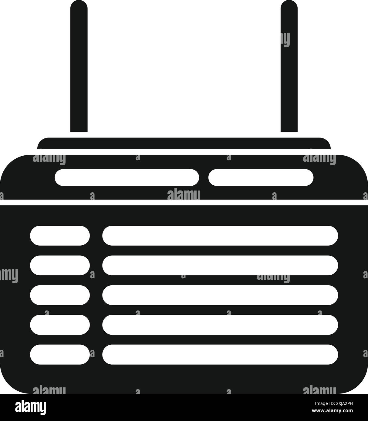Classic radio receiver with antenna transmitting broadcasting signals ...