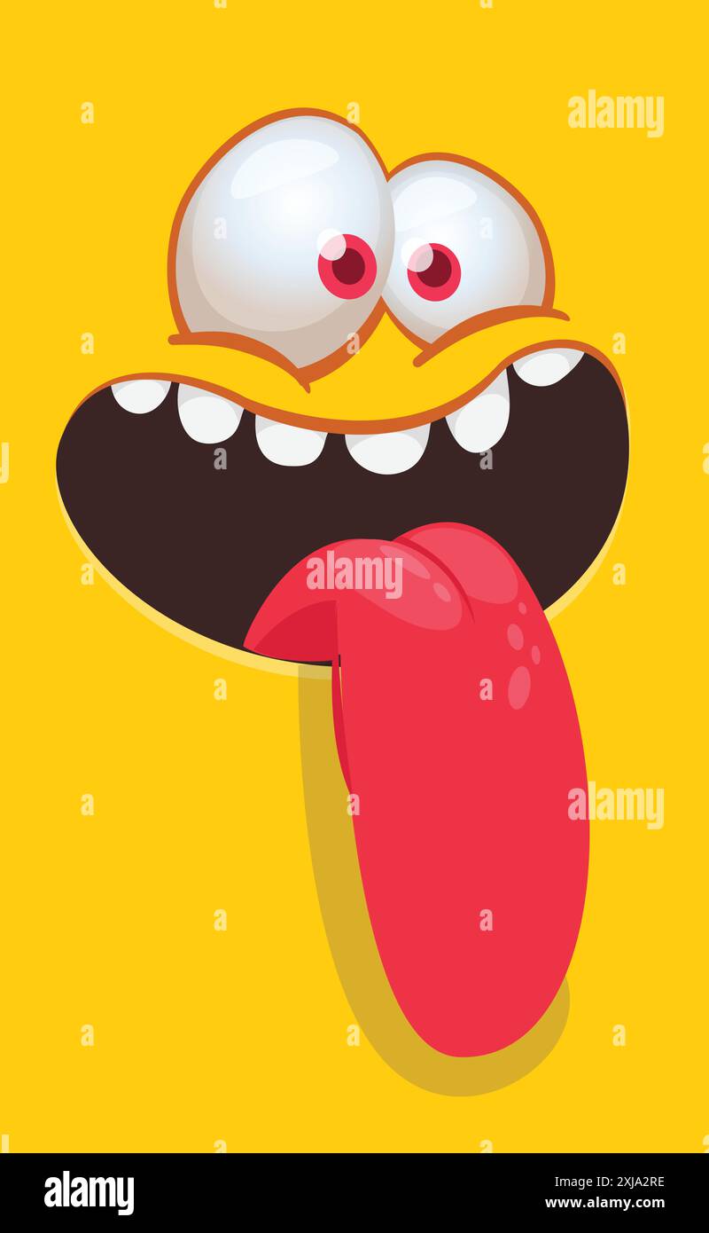 Funny cartoon monster character face expression showing long tongue ...