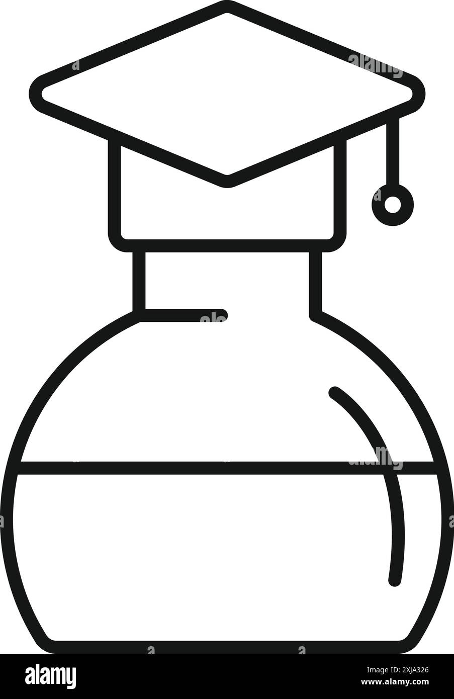 Line art icon of a chemical flask wearing a graduation cap ...