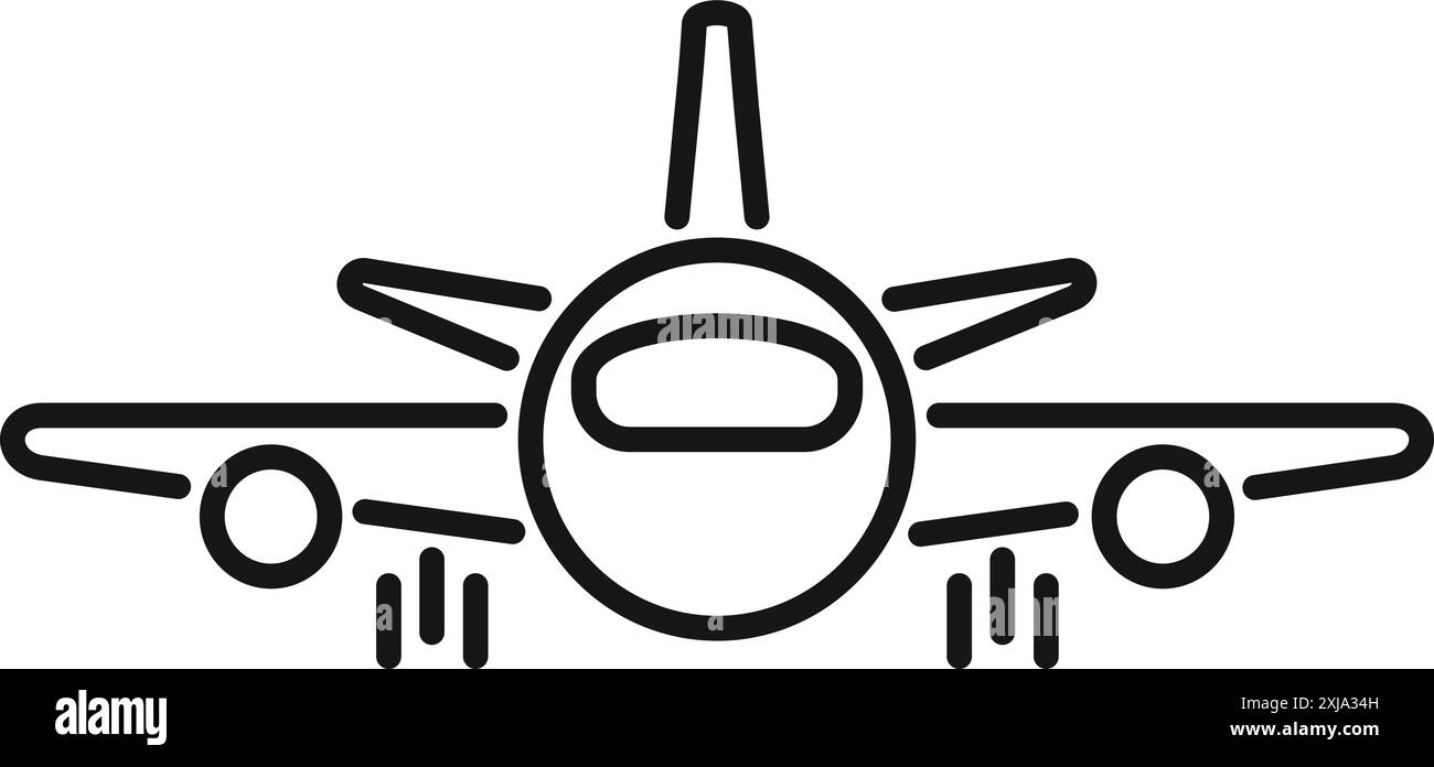Line art front view of an airplane taking off from the earth Stock ...