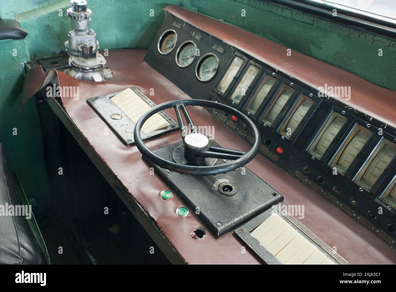 Interior view of a locomotive train cab Stock Photo - Alamy
