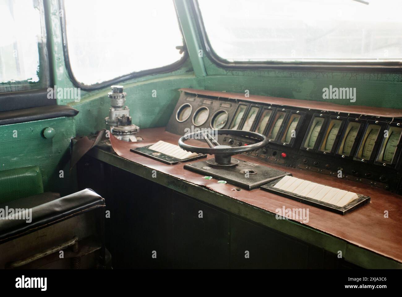 Interior view of a locomotive train cab Stock Photo - Alamy