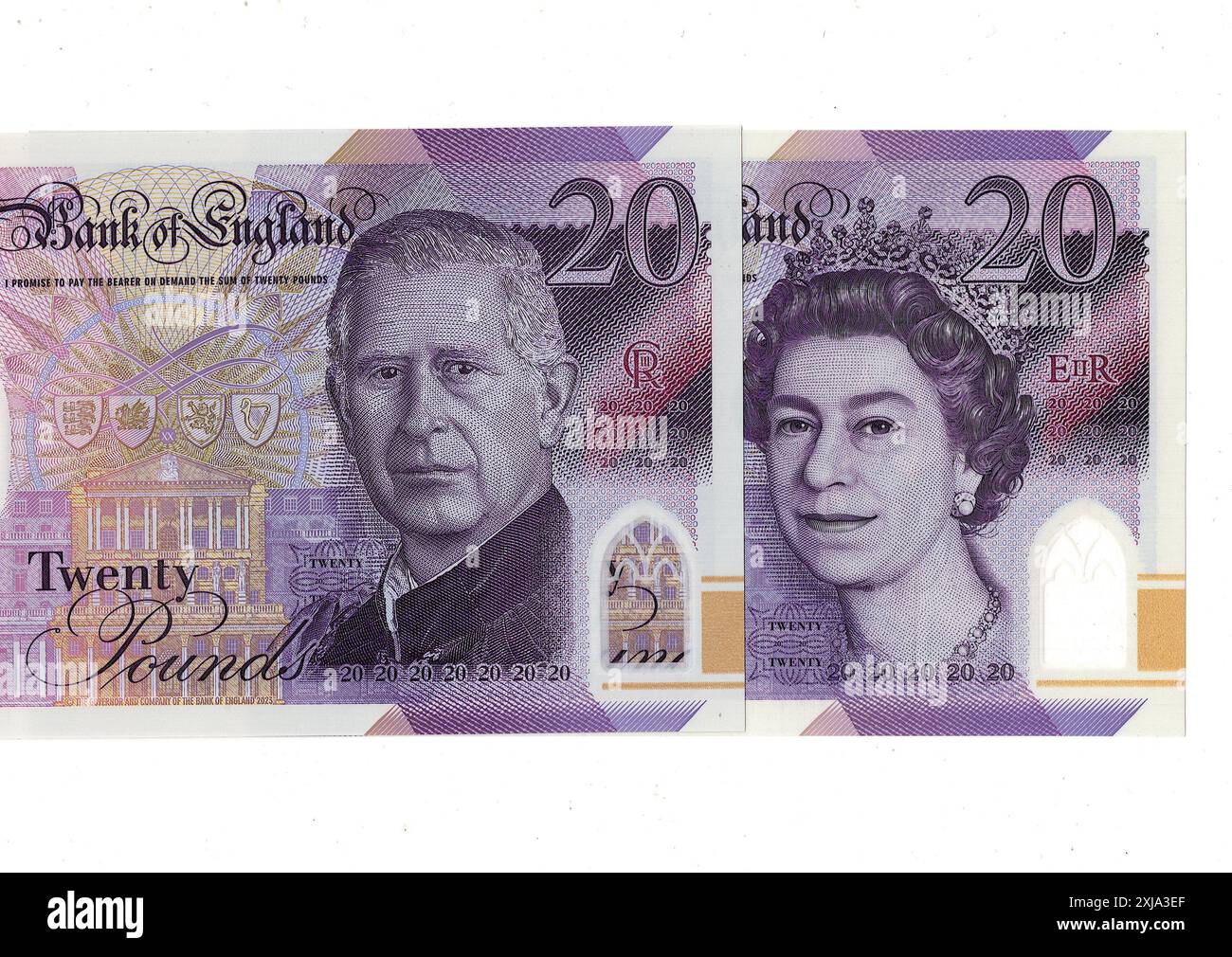 Close up of £20 banknotes from the United Kingdom featuring a portrait ...