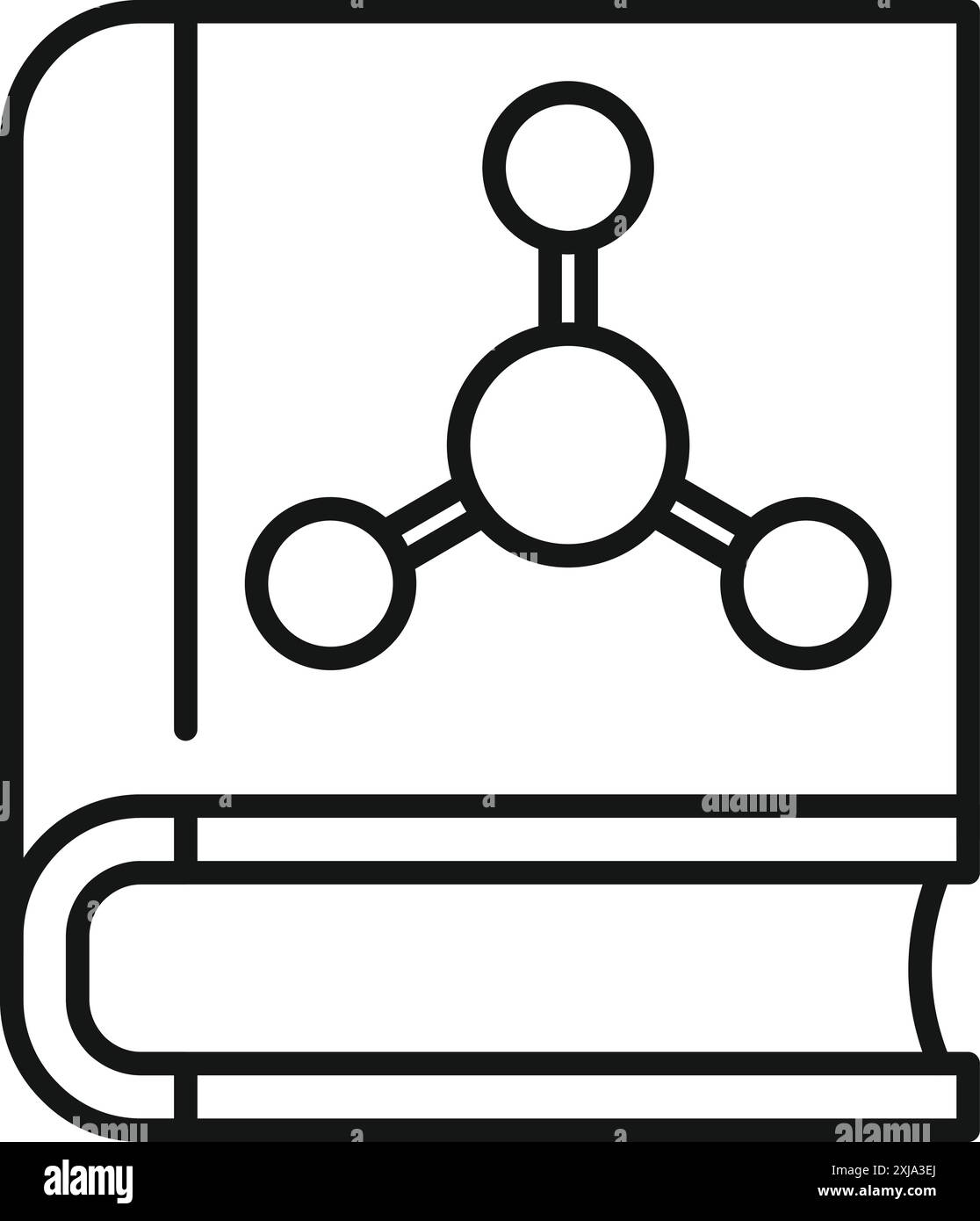 Line art icon of a textbook with a molecule on the cover, representing ...