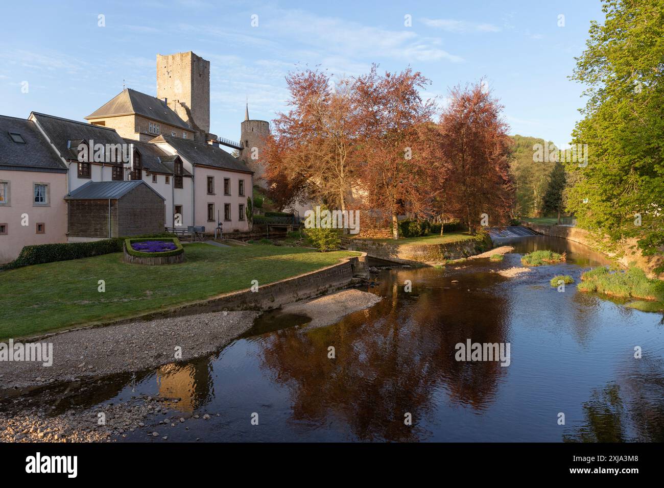 Europe, Luxembourg, Useldange, The Attert River running through the ...