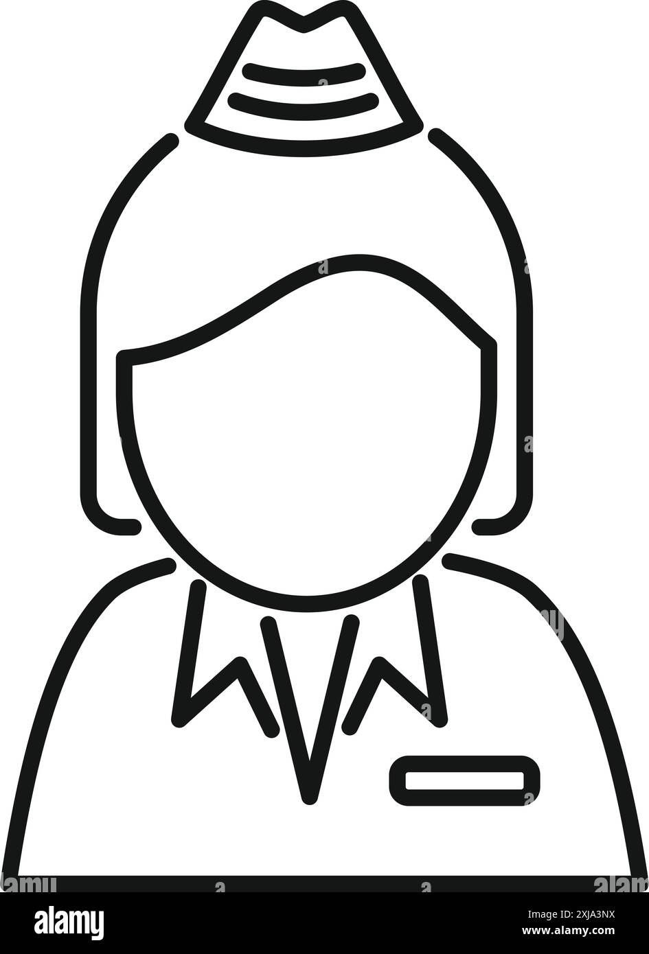 Simple black and white line icon of a female airport staff wearing ...