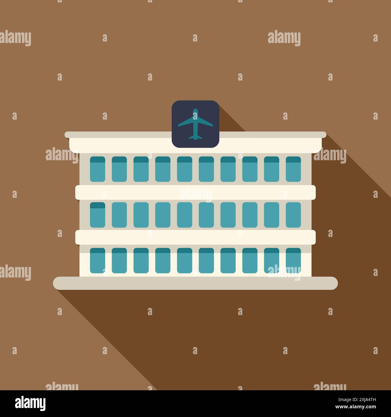 Modern airport terminal building with an airplane symbol displayed on ...