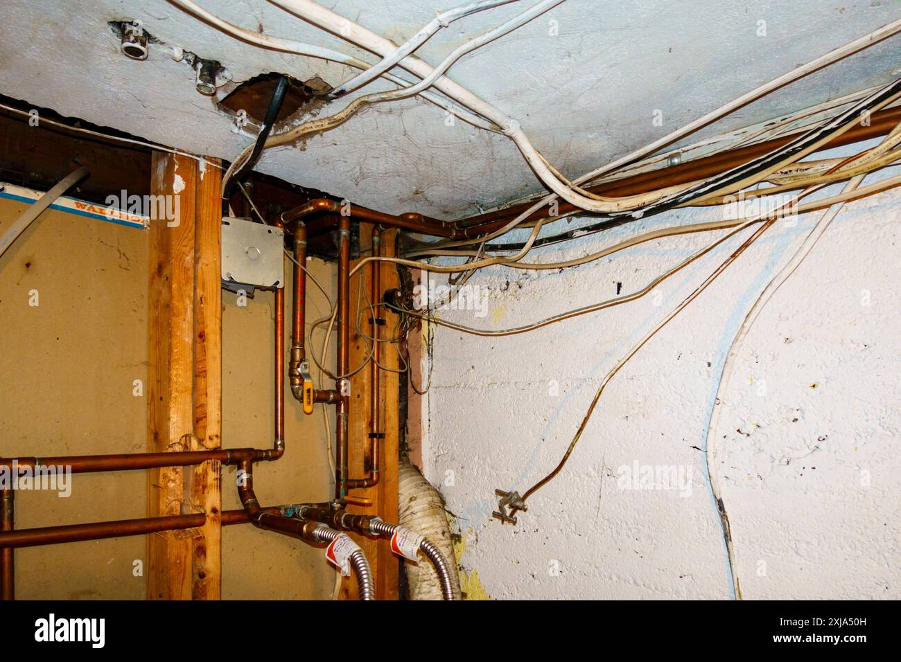 Exposed home electrical wires in basement Stock Photo - Alamy