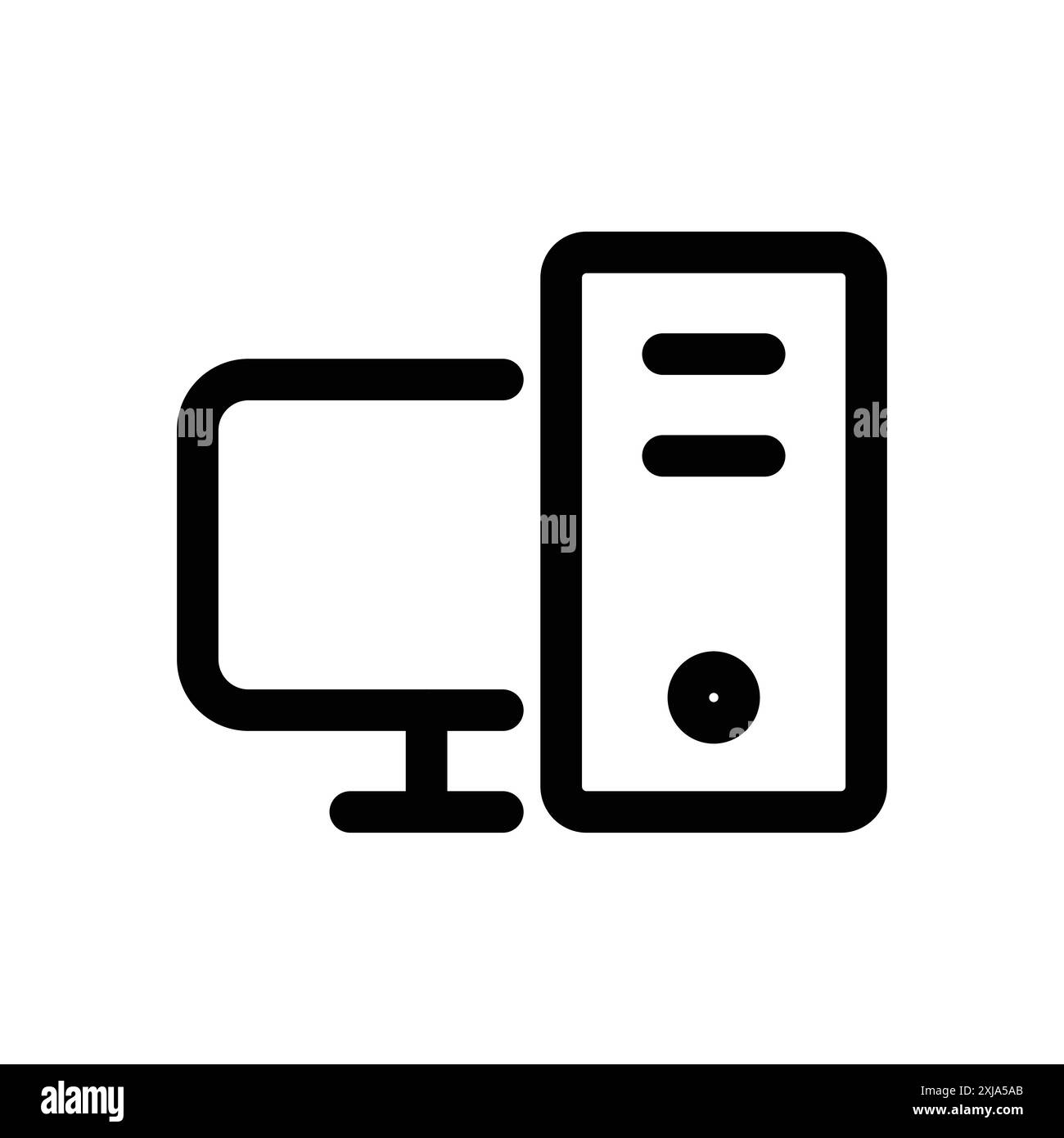 Desktop computer icon set in thin line outline style and linear vector ...
