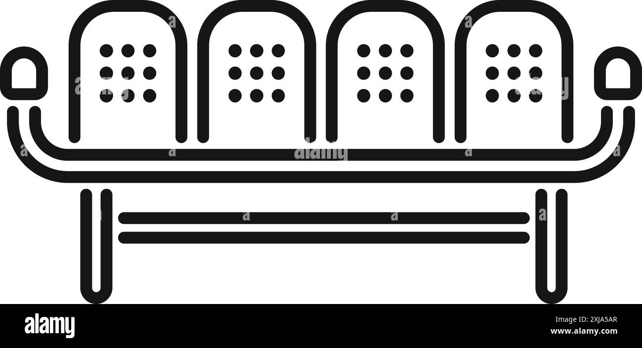 Simple line drawing of a waiting room bench with four empty seats ...