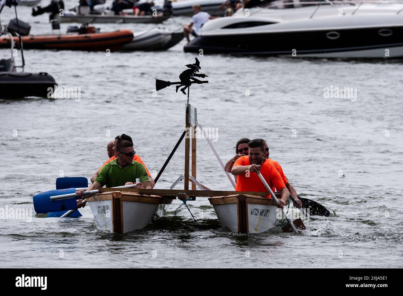 Mudeford RNLI fun day, charity event raft race in the harbour Stock ...