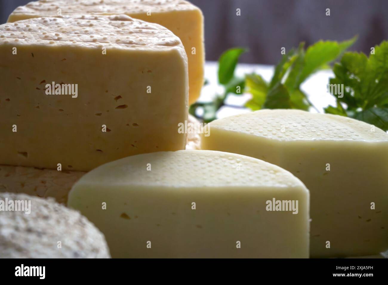 An assorted collection of Artisan Cheeses beautifully arranged Stock ...