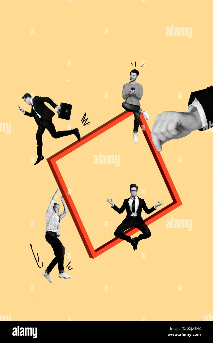 Vertical image collage business people coworking team project ...