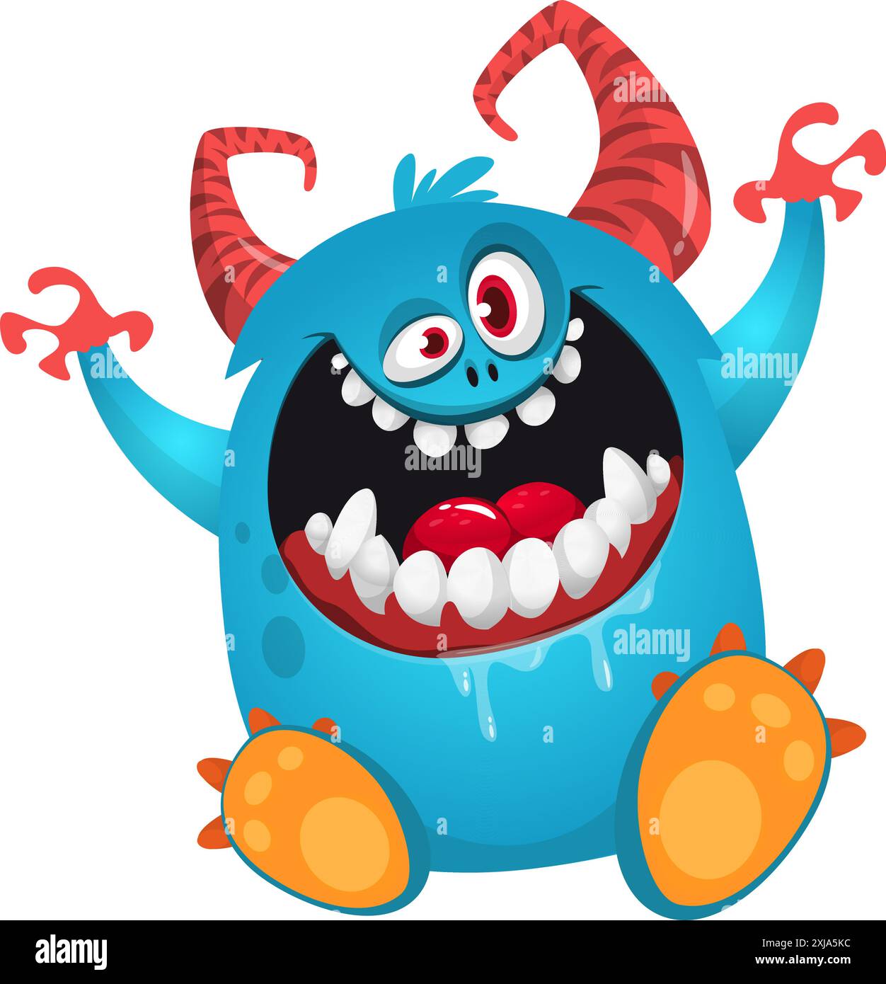Funny cartoon smiling monster character. Illustration of cute and happy ...
